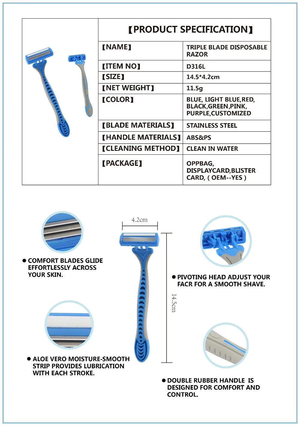 Triple Stainless Steel Blade razor with Vitamin Lubricant Strip ...