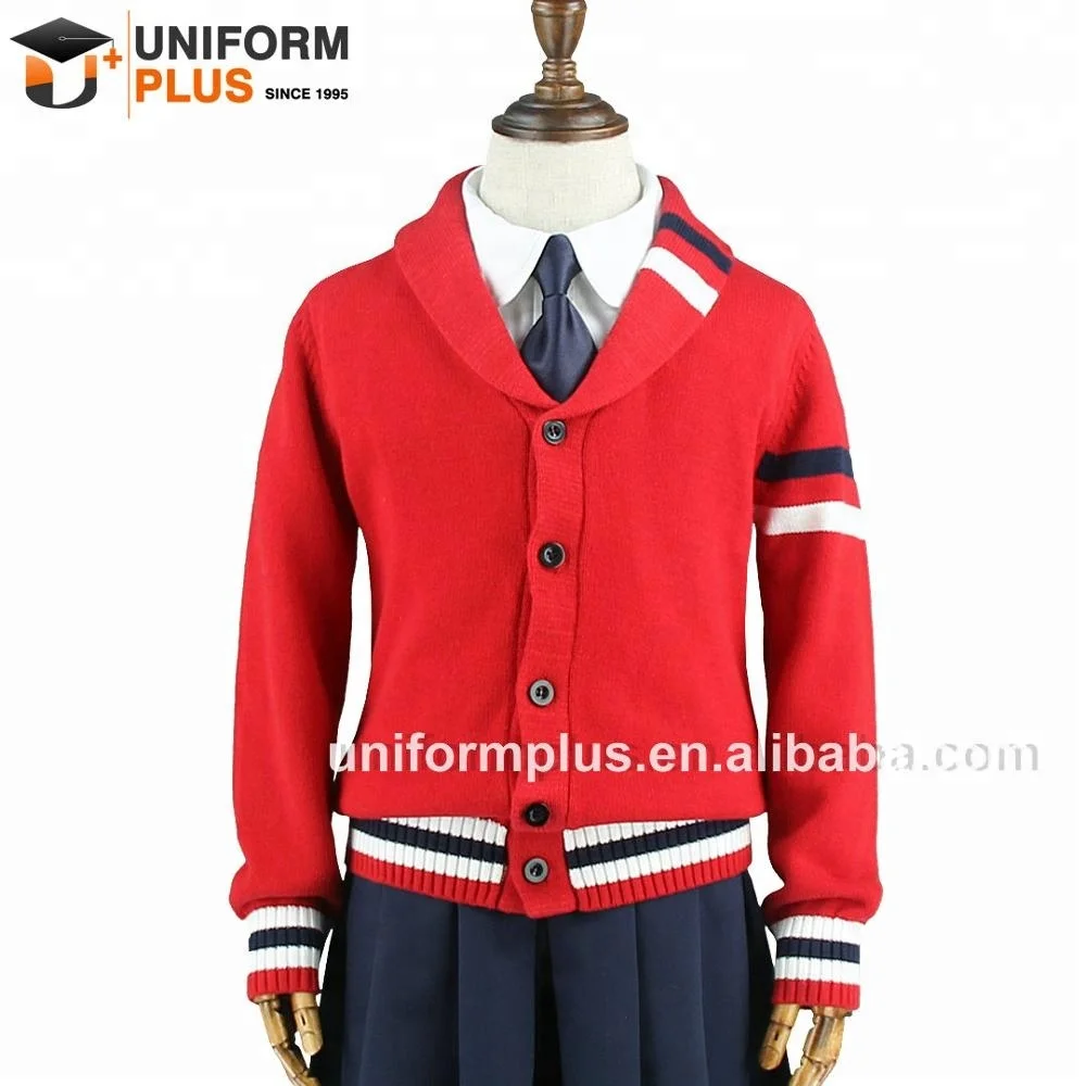 Red 100% Cotton Kindergarten Primary High School Sweater Uniform ...