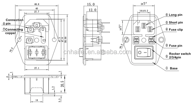 High Quality AC-01A Inlet Panel Mount Rocker Switch & Socket