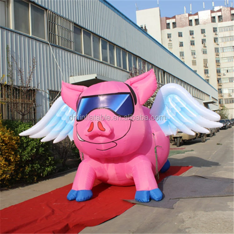 Attractive Giant Inflatable Flying Pig with Free Logo Printing