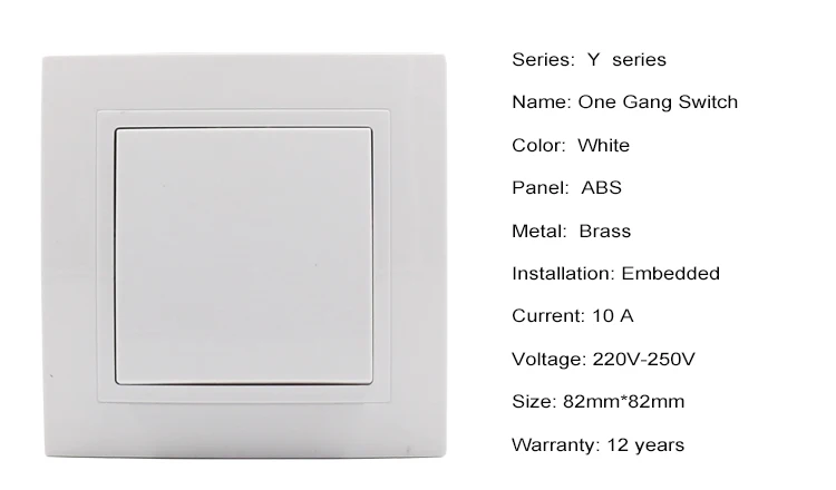 Wall Switch One Gang One Way CE, Rohs, KEMA Approved 10A 250V AC