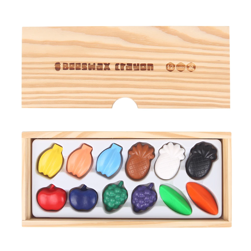 12 Colors Fruits Shaped Crayons Natural Beeswax Honey Sticks Beeswax ...