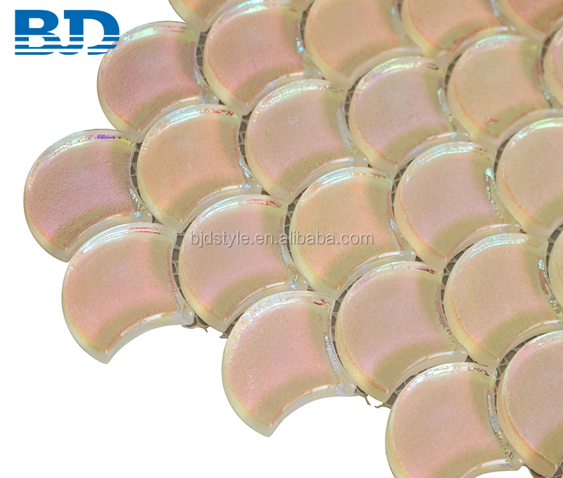 Iridescent Fish Scale Glass Mosaic Tiles for Interior