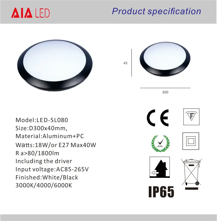Round Ip65 Waterproof Ceiling Mounted Outdoor E27 18w Led Ceiling ...