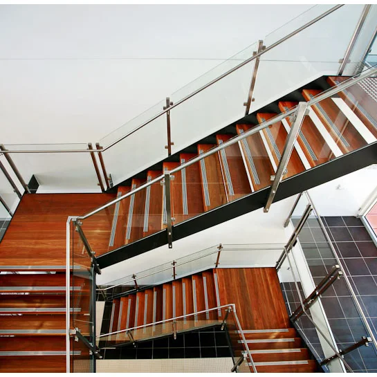 Indoor Frameless Plexiglass Stair - Stainless Steel Pipe