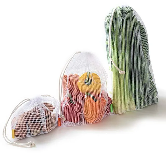 Reusable Mesh Produce Bags,Cotton Drawstrings,See Through,Washable,Tare ...
