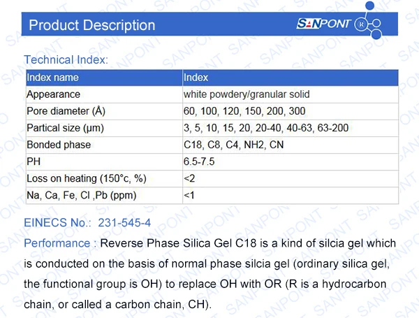 Sanpont 40-63um 100A fase inversa gel C18 columnas HPLC para ...