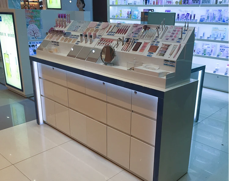 Customized Wooden Cosmetic Counter Showcase / Retail Cosmetic Counter ...