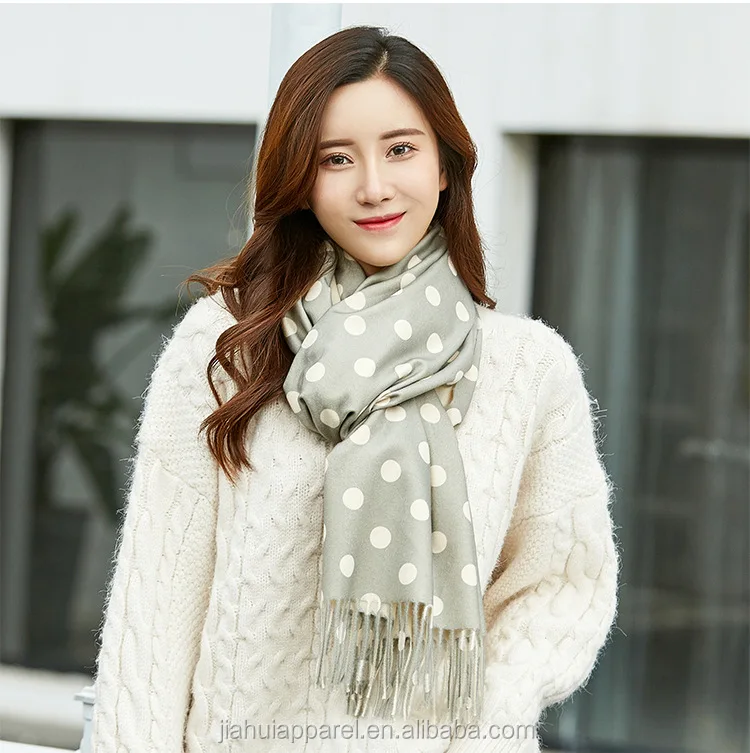 Women Double-Sided Winter Knitted Scarves Two-Tone Reversible Polka Dot ...