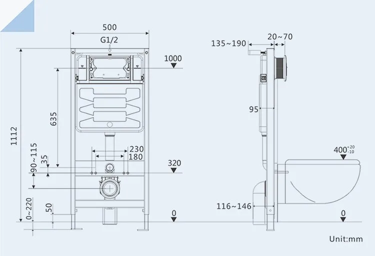 Slim! Fit Geberit Cistern Wall Hung Wc Toilet Hdpe Plastic Dual Flush ...