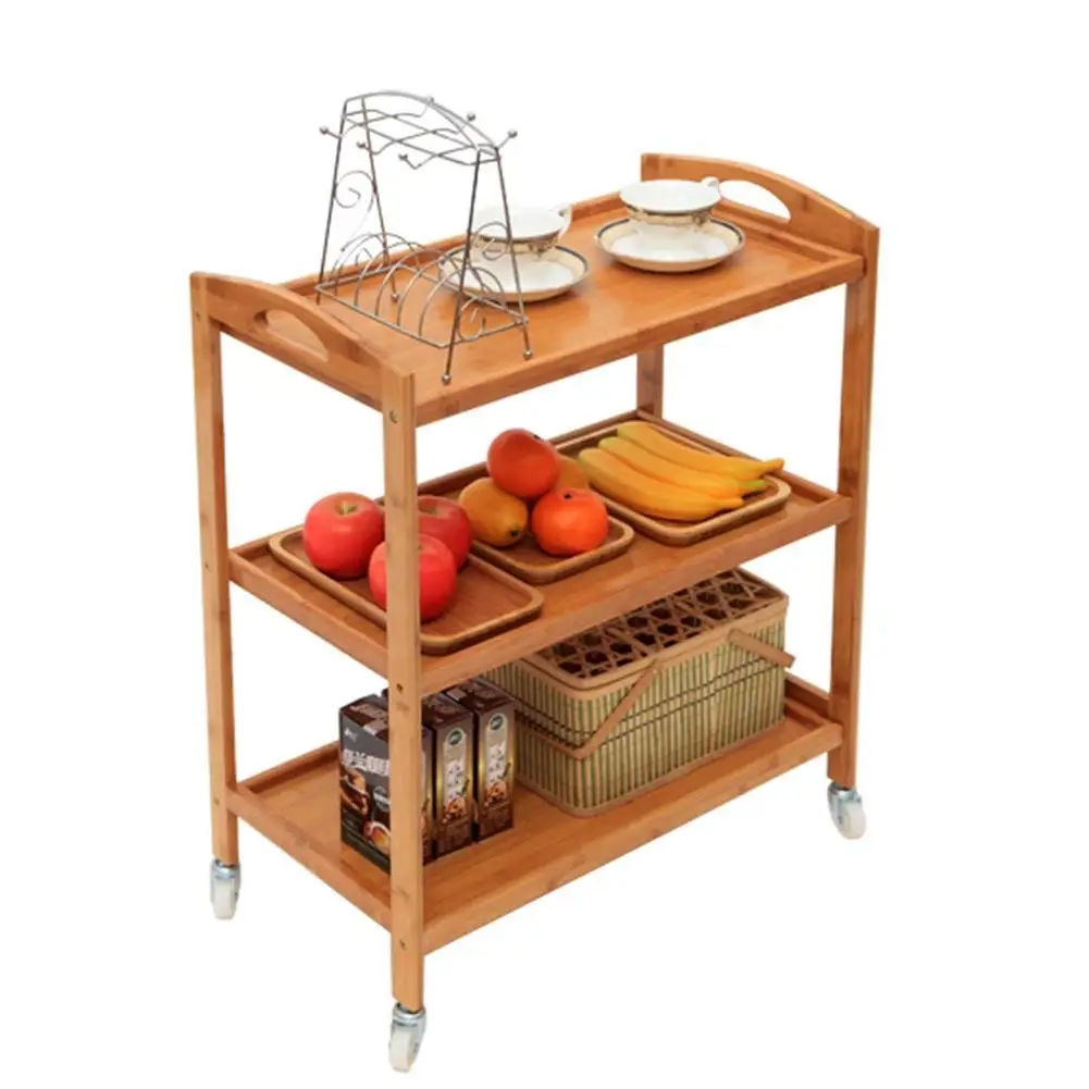 Kitchen Furniture Bamboo Wooden Kitchen Storage Trolley With Wheels ...