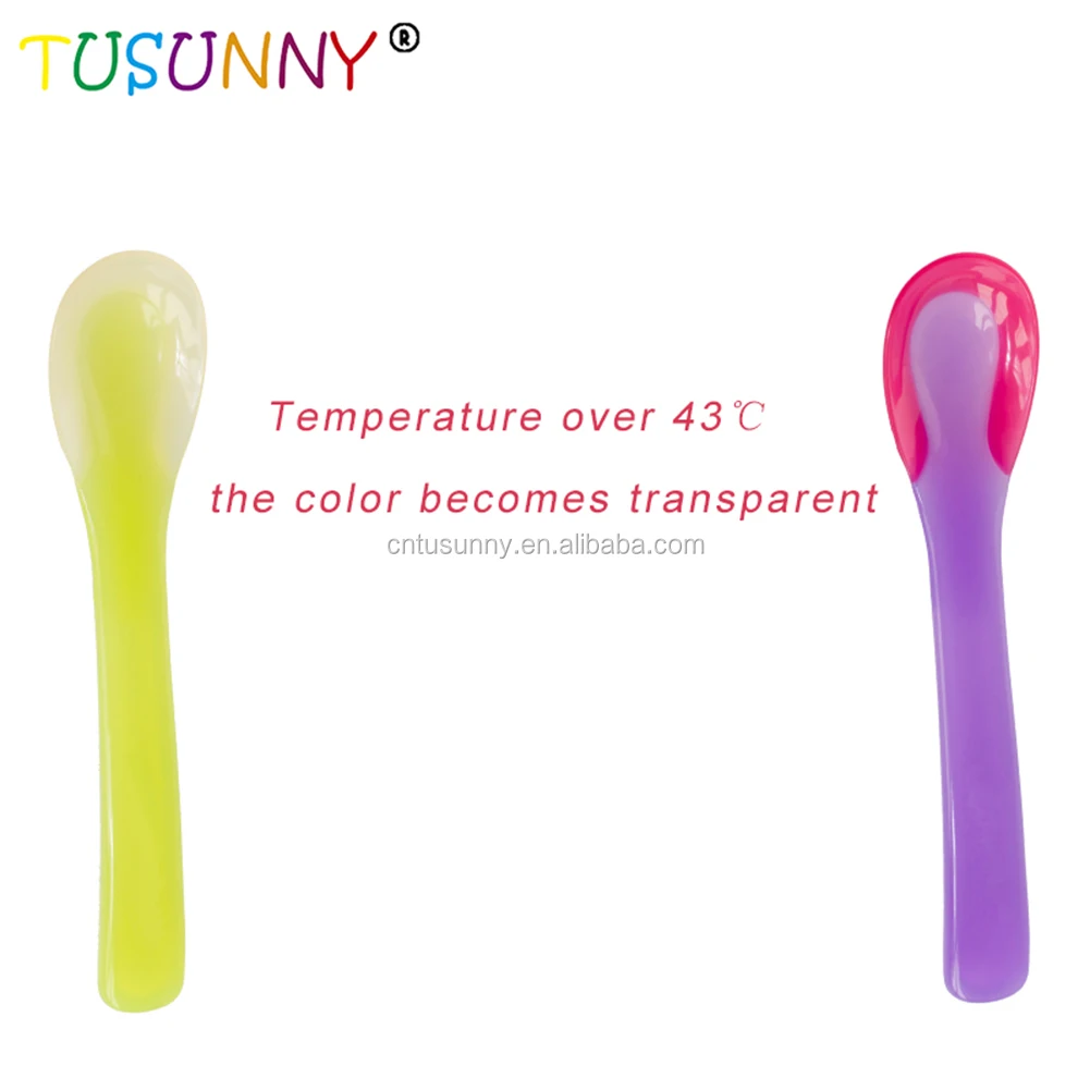 Sensitive Silicone Plastic Color Changing Baby Feeding Spoons ...
