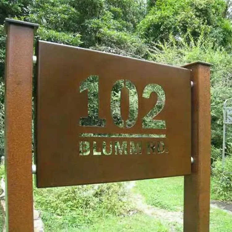 Outdoor Corten Steel Roadside Metal Signage Freestanding Weathering ...