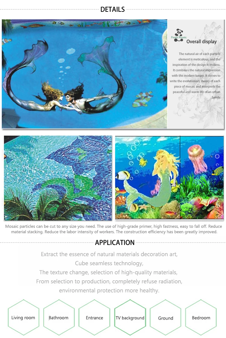 Mermaid Ocean Blue Decor Swimming Pool Tiles Glass Mosaic