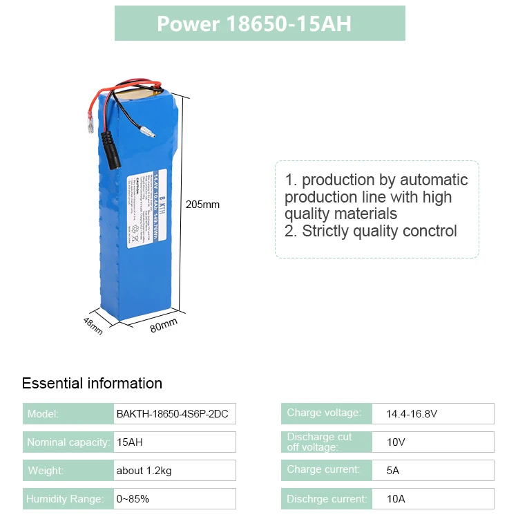 15AH 14.4V Rechargeable Lithium Battery Pack - BAKTH 4S6P