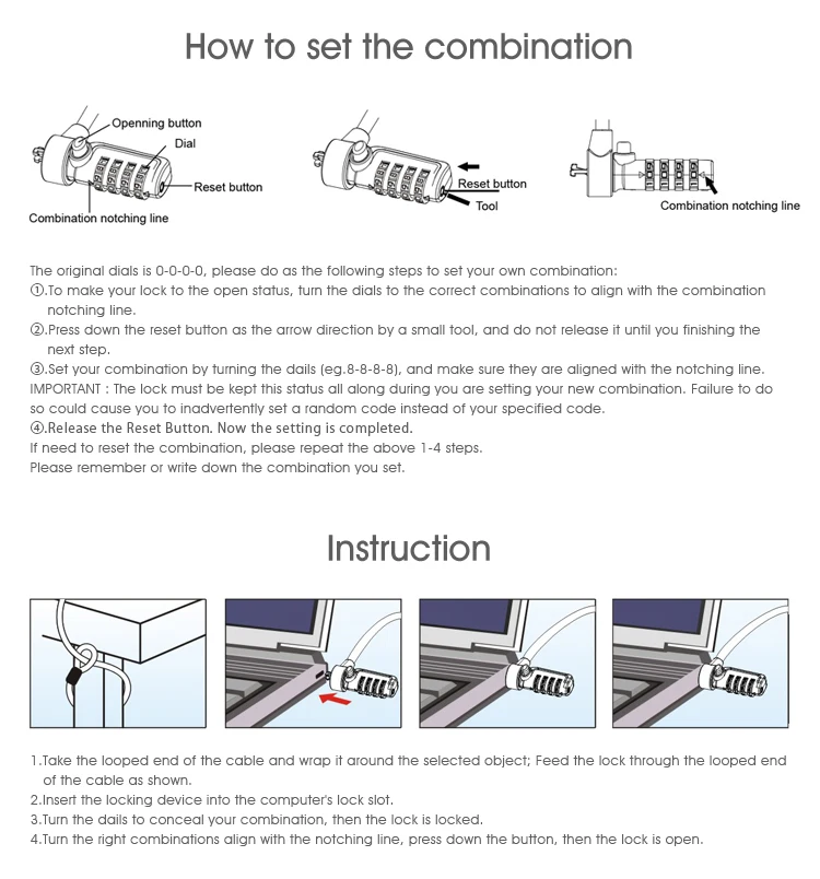 Durable And Original Laptop Cable Combinational Lock - Buy Laptop ...