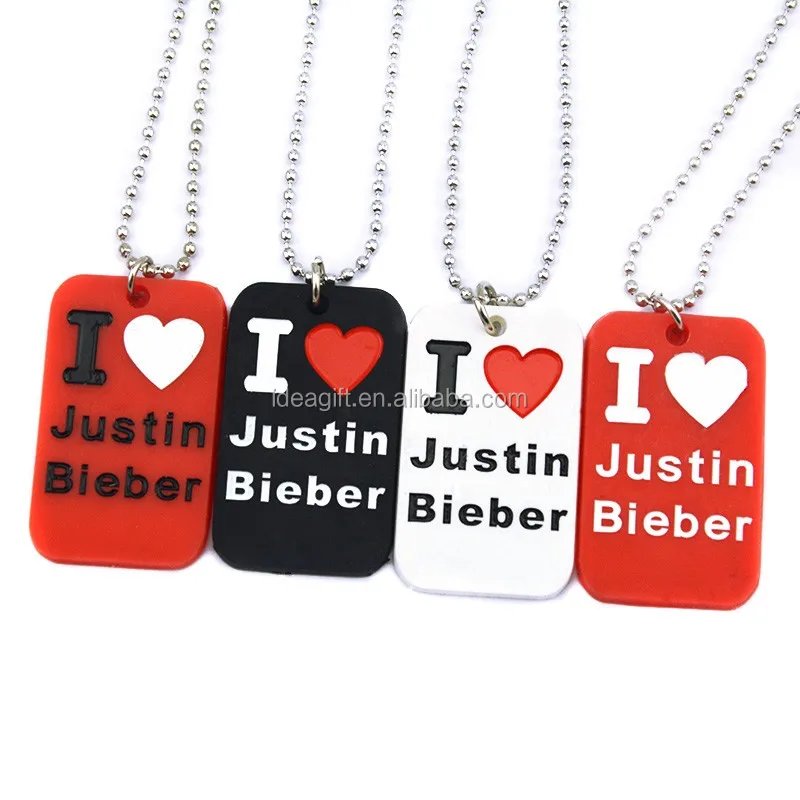 25pcs I Love Justin Bieber Silicone Pendant With 24 Inch Ball Chain ...