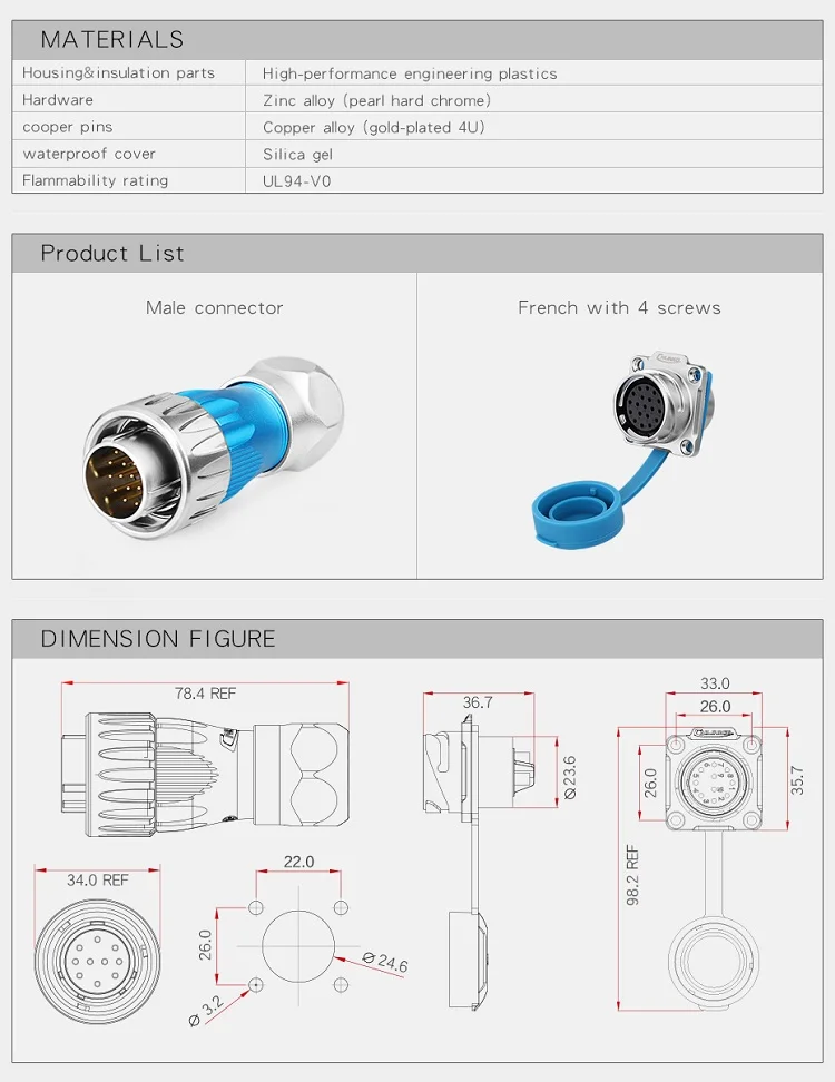 Waterproof Ip67 Power Supply 12v Male And Female Panel Mount Industrial ...