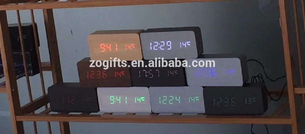 Wooden Digital Alarm Clock with LED Display & Wireless Charging
