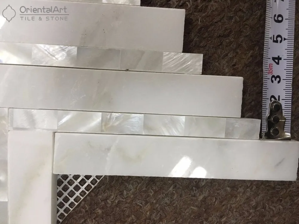 White Marble with Shell Herringbone Tile - A Grade Quality