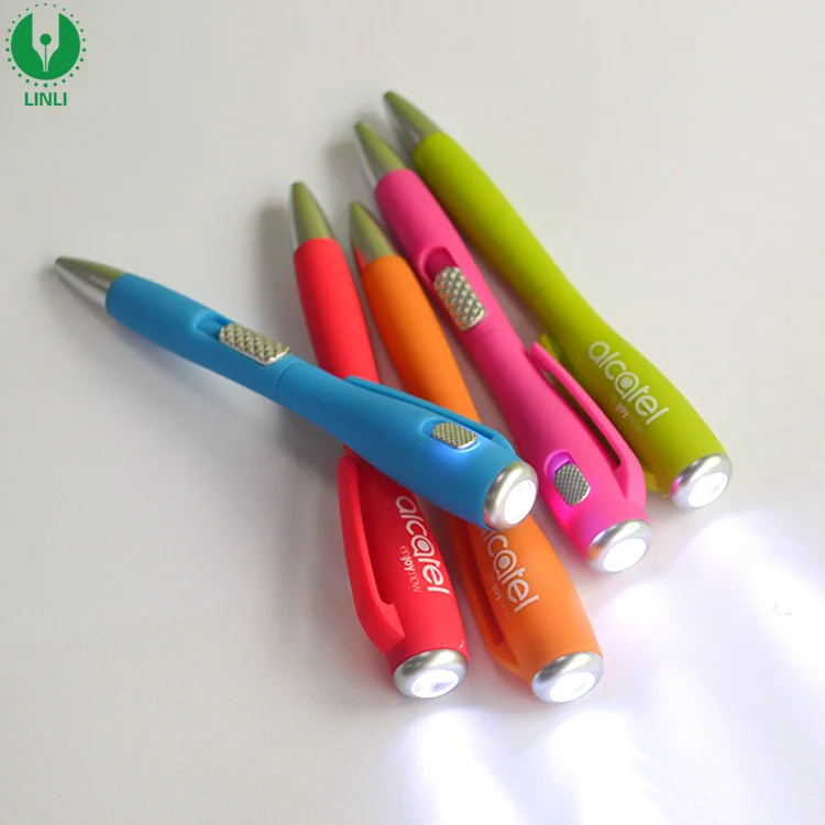 Rubber Finished Plastic Promotional Led Pen,Flashlight Pen,Logo Ballpen ...