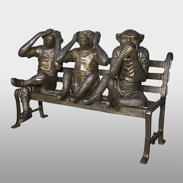 Outdoor Garden Art Metal Bronze Sculpture 3 Monkeys Bronze Bench Statue ...