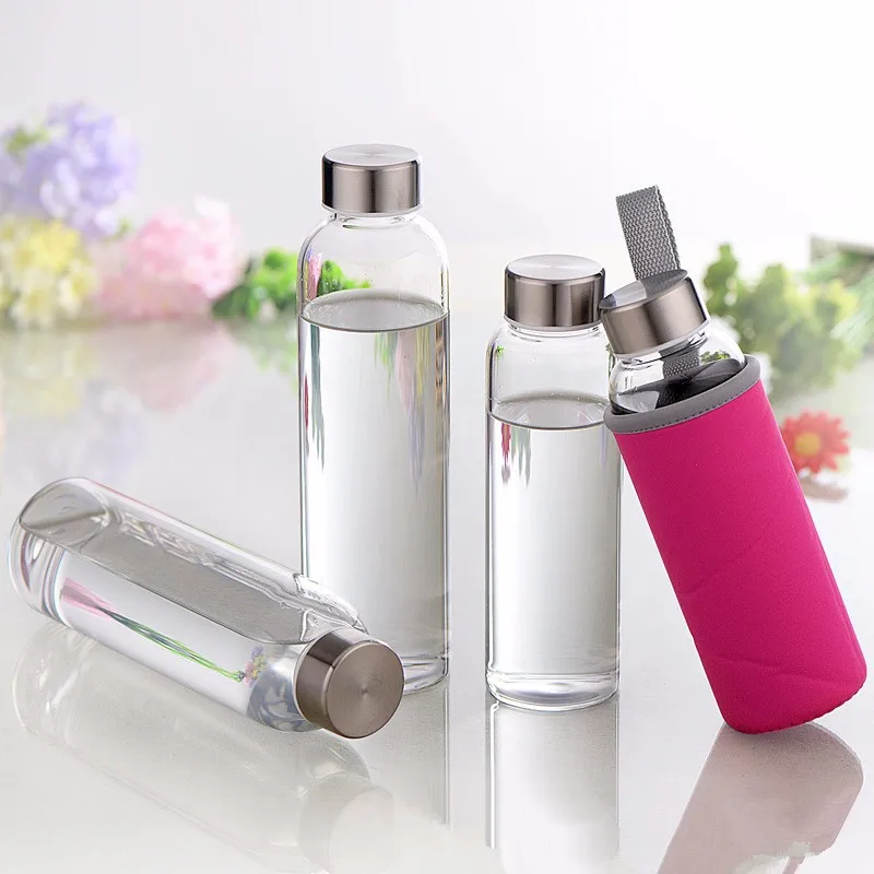 Promotional Private Label 550ml Glass Water Bottle With Neoprene Sleeve ...