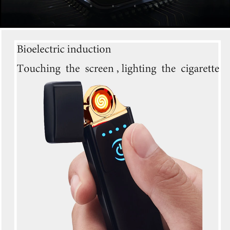 Custom Flameless Usb Charged Dual Electric Fingerprint Sensor Lighter ...