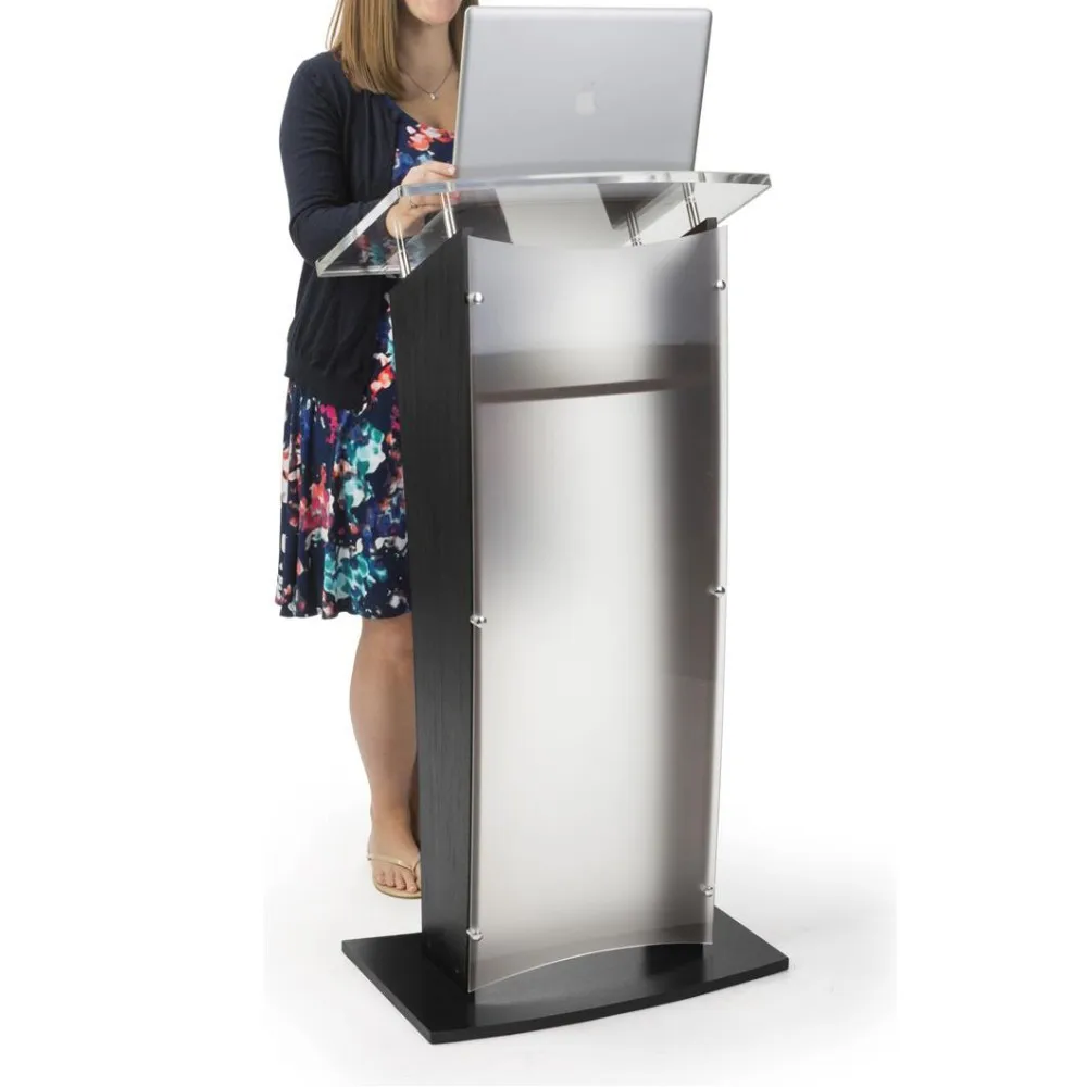 Workshop 48.75" Tall Black Wood Podium With Frosted Acrylic Front Panel ...
