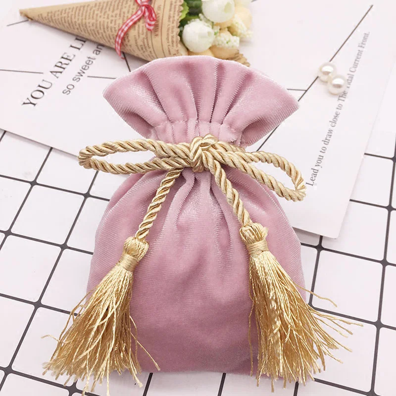 Custom Logo Velvet Bags With Tassel Drawstring Pouches Jewelry Bag ...