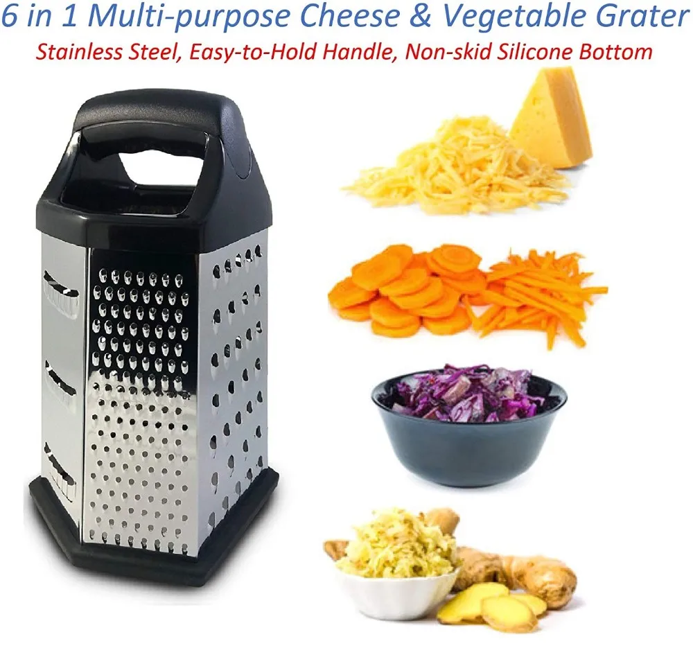 Box Graters for Kitchen 6 in 1 - Multi-Purpose Cheese & Veggie Cutter