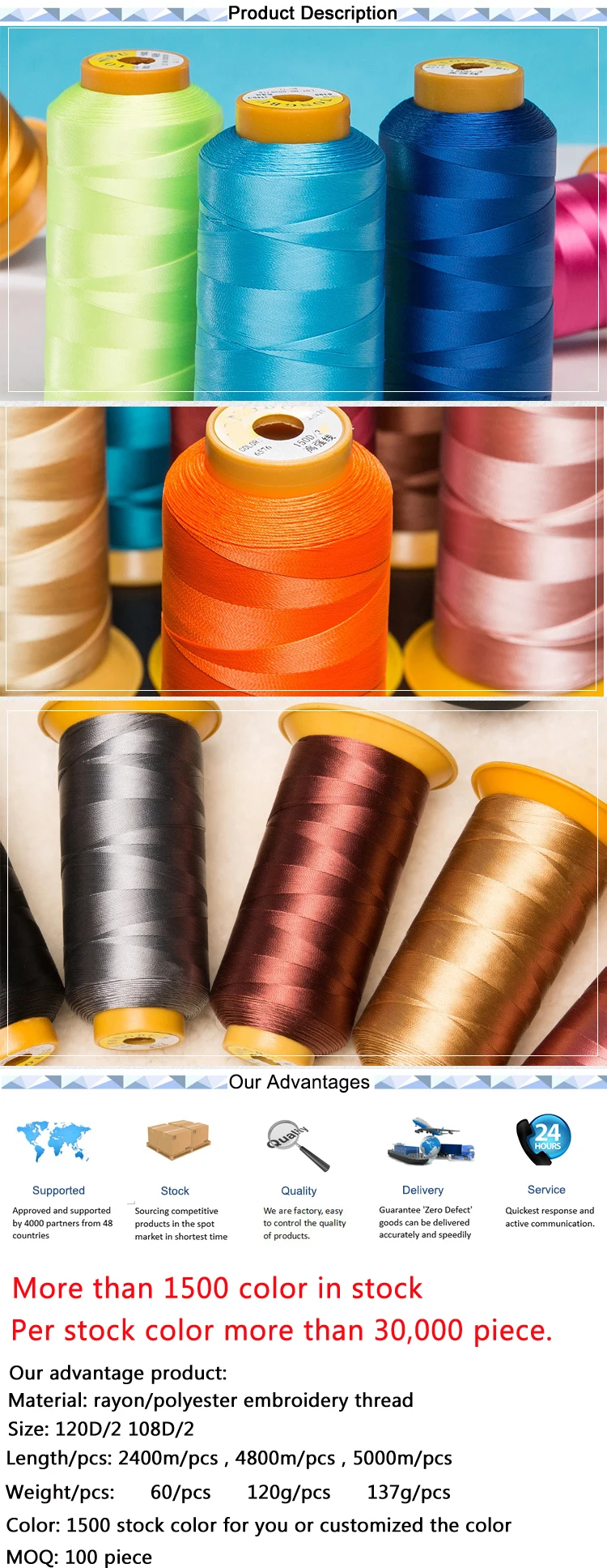 100% 120D/2 Reflective Viscose Rayon Embroidery Thread