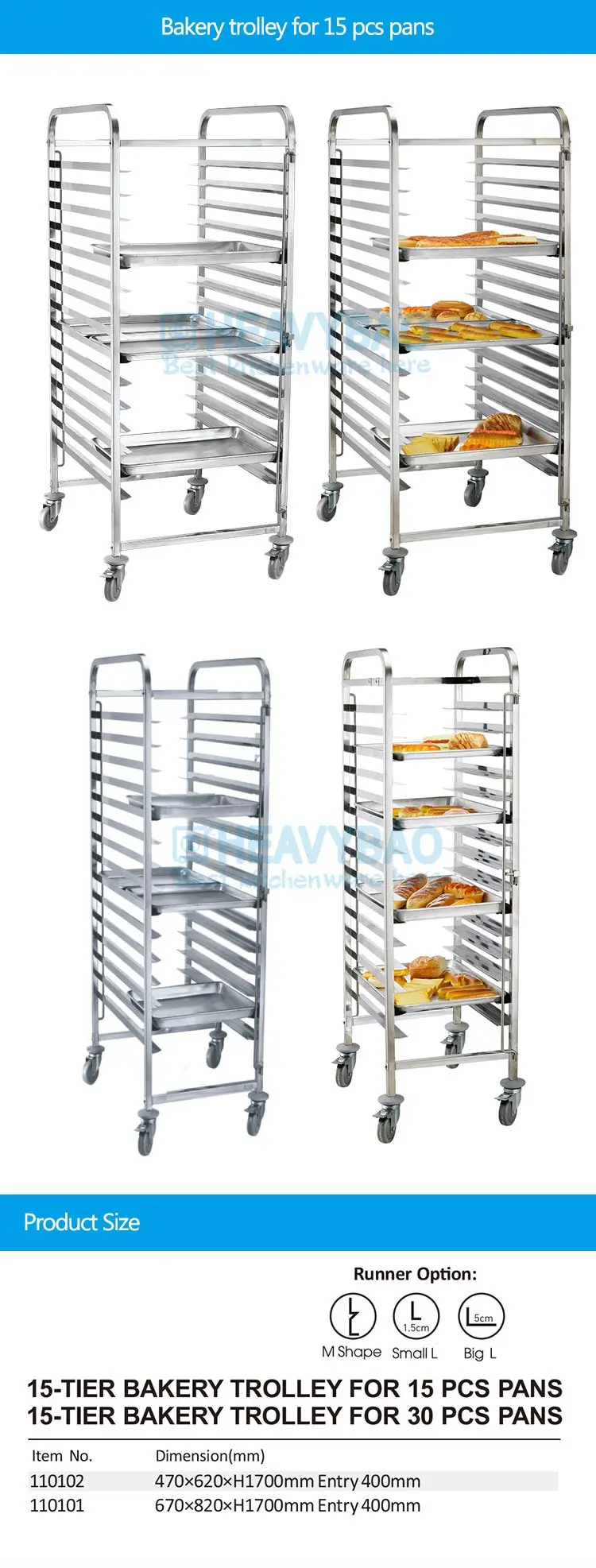 Heavybao Stainless Steel Food Rack Trolley with PVC Wheels