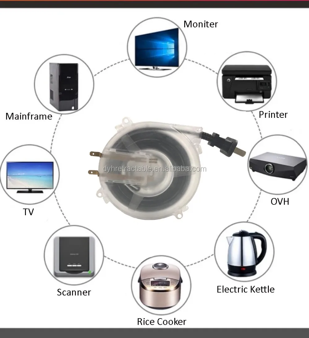 Dyh 1807 Small Cord Retractor Retractable Cable Reel With Iec C7 Plug ...