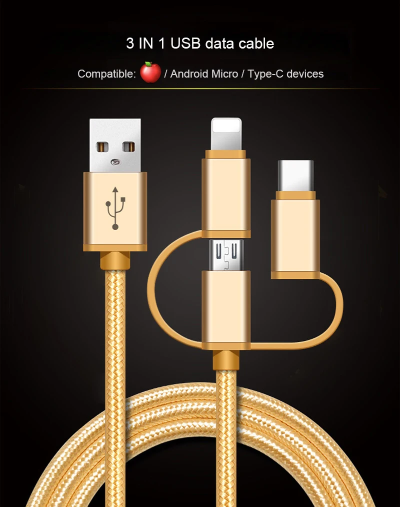 Wholesale Fast Charging 3in1 Usb Cable 3 In 1 Charging Cable - Buy 3 In ...