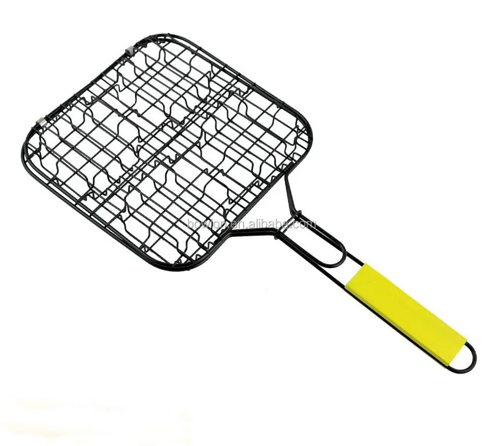 Wholesale Non Stick Hamburger Grill Basket with Removable Wooden Handle ...
