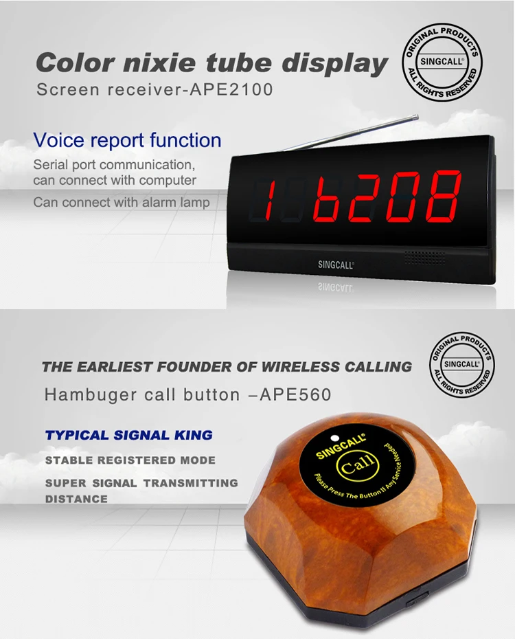 Singcall Wireless Receiver Restaurant Calling System For Ordering Food ...