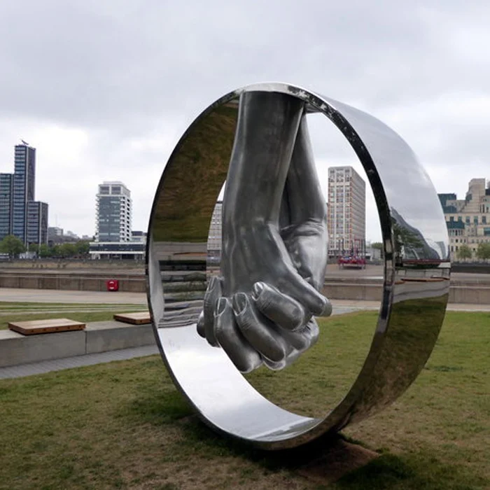 Modern Polished Human Hand Sculptures - Stainless Steel Love