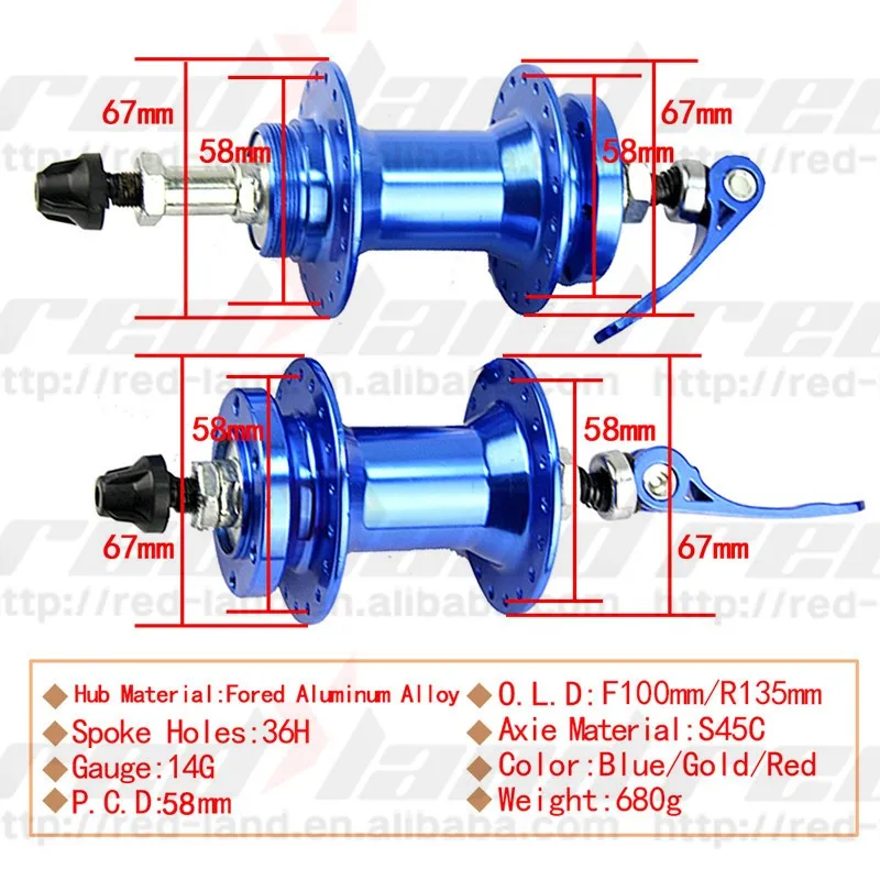 Red Land Bicycle Parts Manufactory 36 Hole Mtb Golden Bike Hubs ...