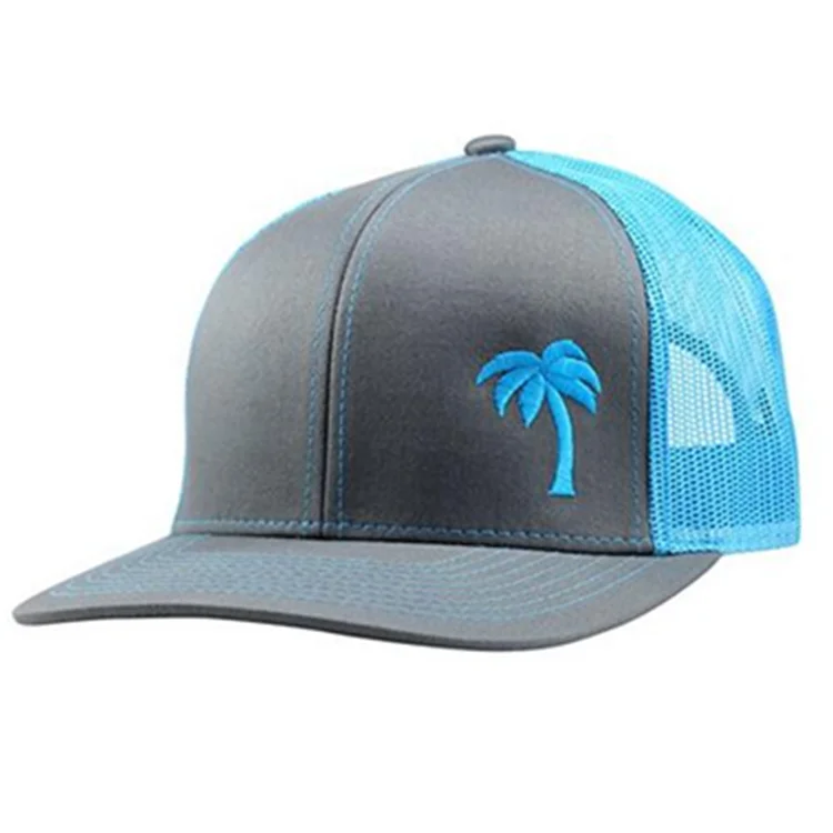 Custom Contrast Stitching Blank Trucker Cap - Embroidery Mesh Trucker Hat