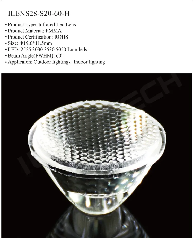 Optical Lens 20mm 60 Degree Plastic Lens Dome Cover Lens with Holder