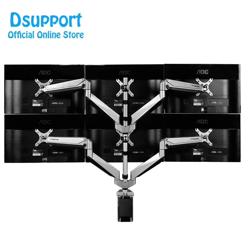 Gas Spring Arm Aluminum Full Motion 6 Monitor Stand With Monitor Mount ...