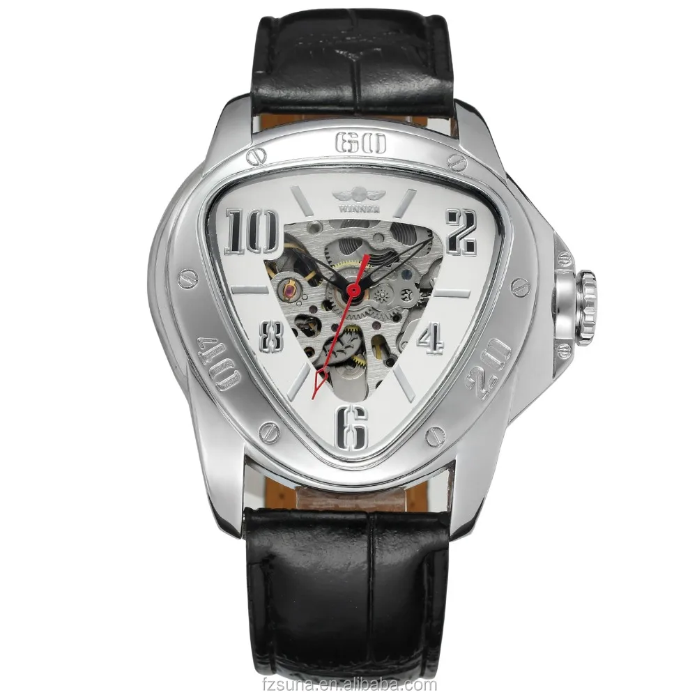 New Style Vogue Triangle Shape Luxury Skeleton Leather Mechanical T ...