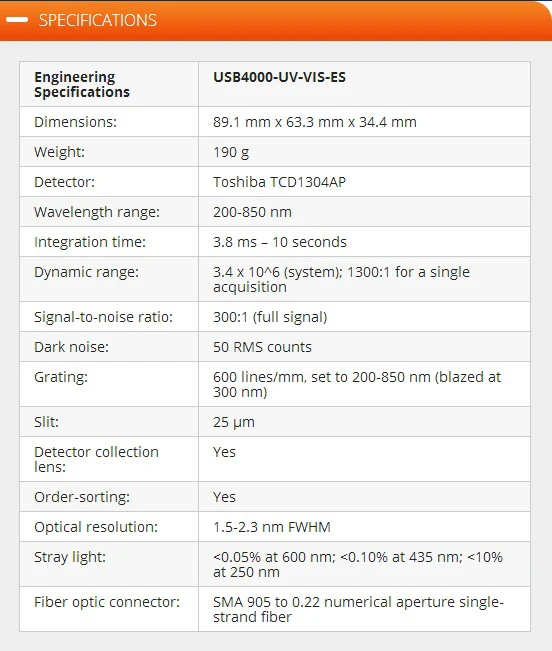 Ocean Optics Spectrometer Usb4000-uv-vis-es With Enhanced Sensitivity ...