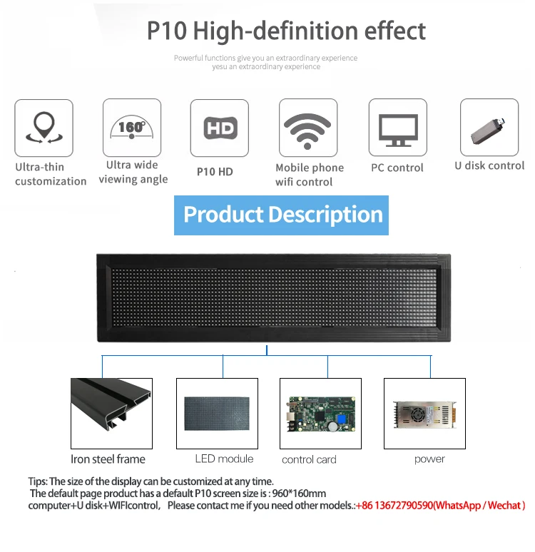 Full Color 960*160mm Led Display Scrolling Panel Sign Led Video Digital ...
