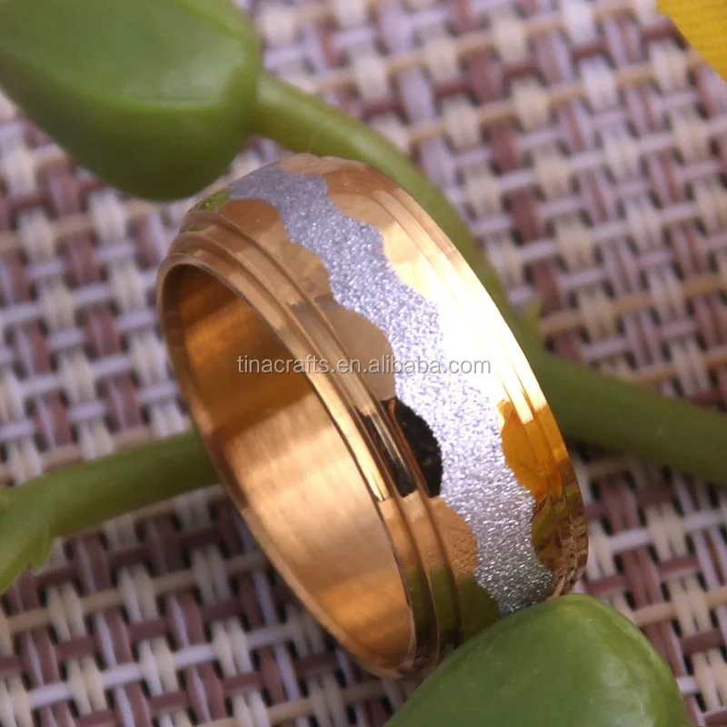 Sand Blasting Finish Dome Surface Gold Plated Stainless Steel Ring ...