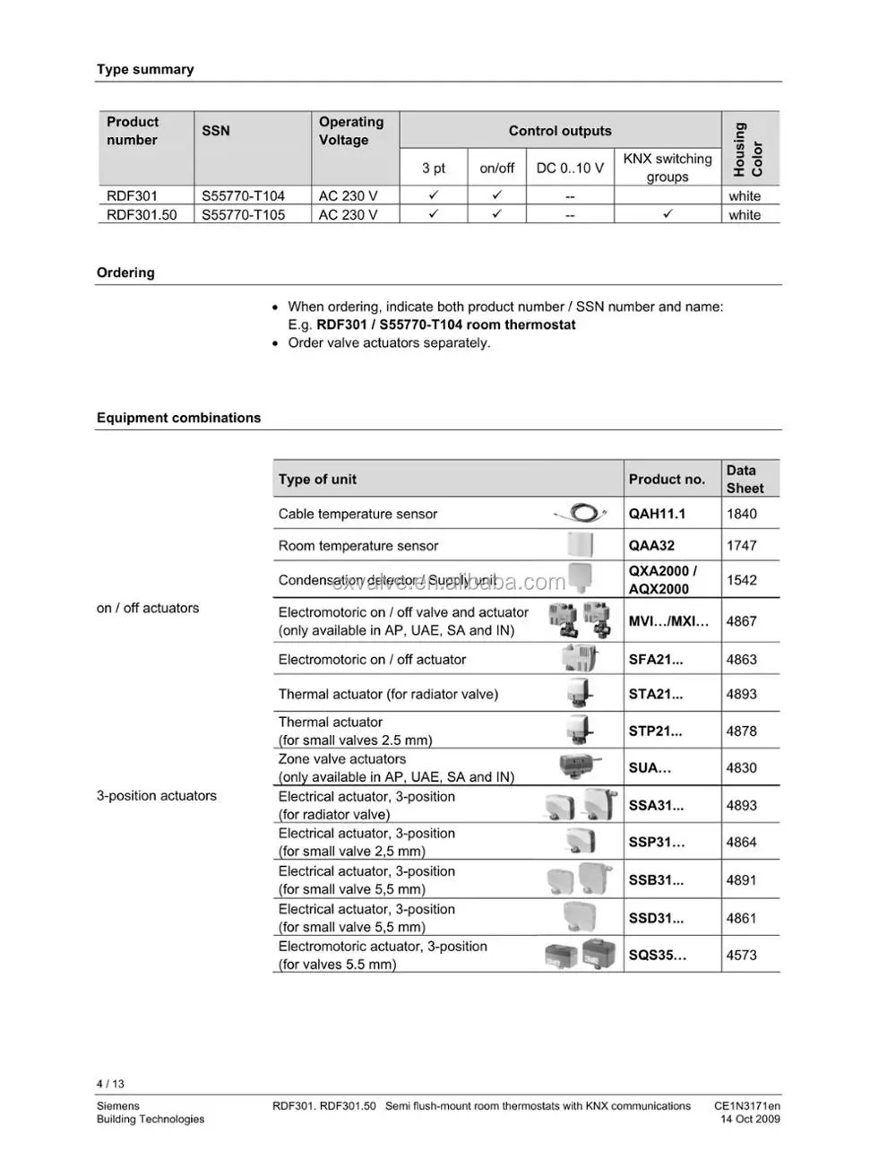 Siemens RDF302 Room Thermostats Controller - Efficient HVAC