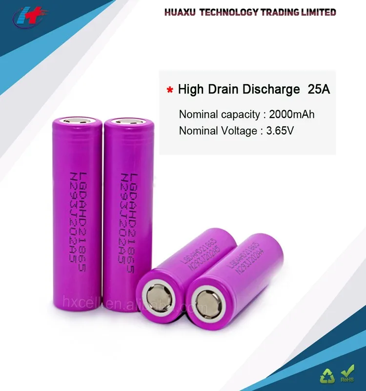 Original Lg Hd2 2000mah 18650 Li-ion Rechargeable Battery 3.7v 25a ...