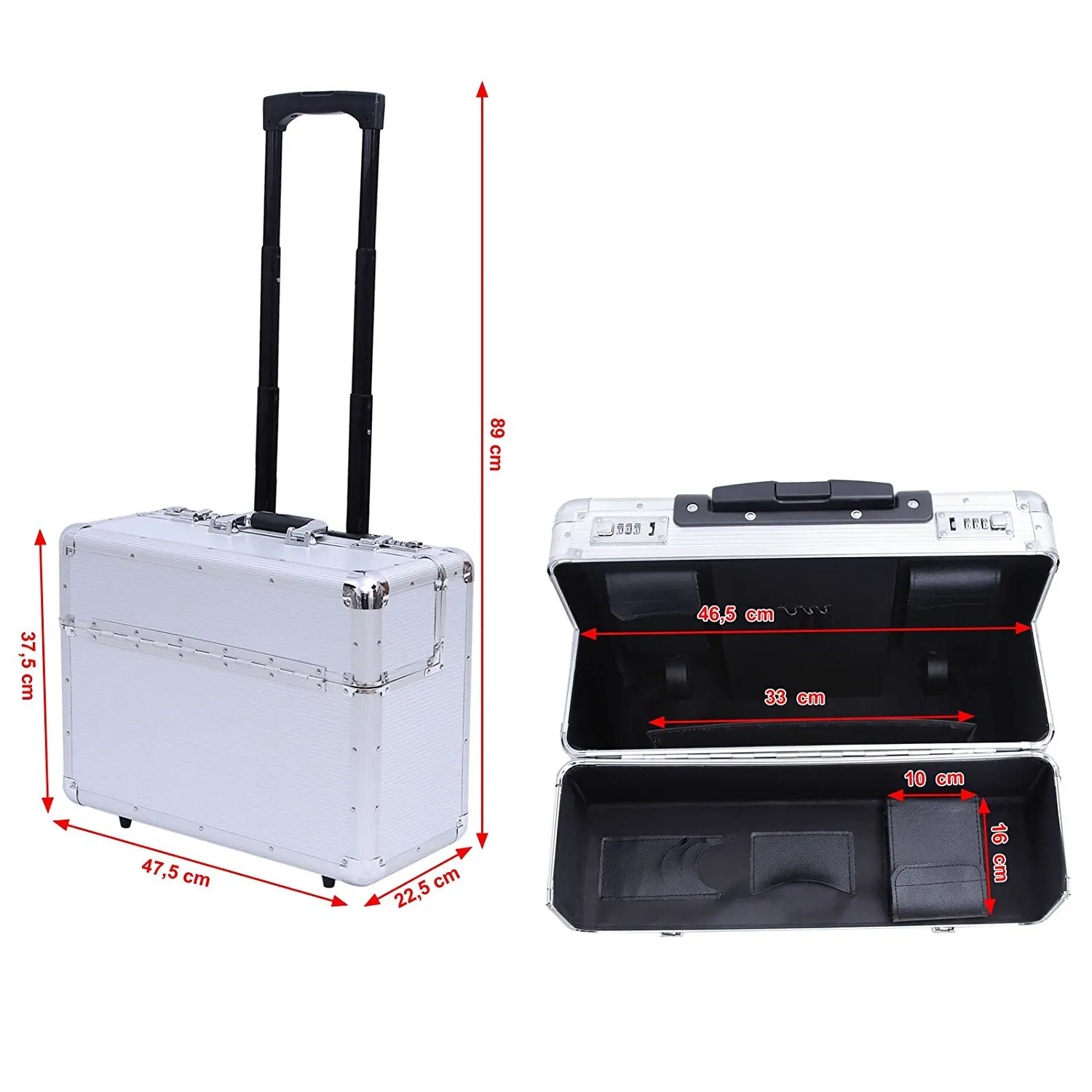 Professional Aluminum Briefcase with Wheels - Pilot Trolley Case