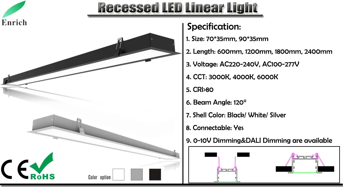 Aluminum Profile Ceiling Gypsum Recessed Linear Light Led Embedded Tube ...